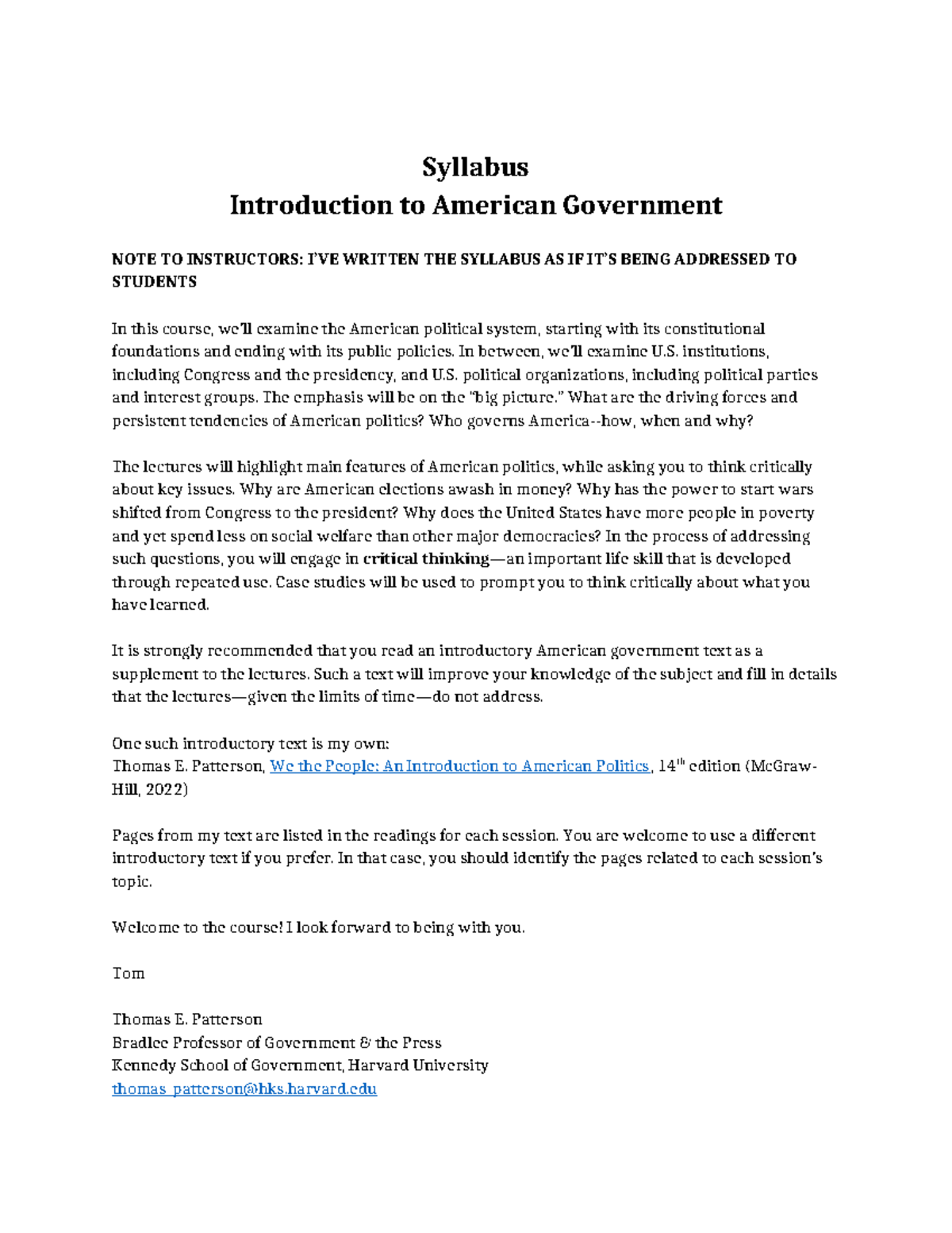 HarvardX American Government Syllabus 2021-22: Course Outline and ...