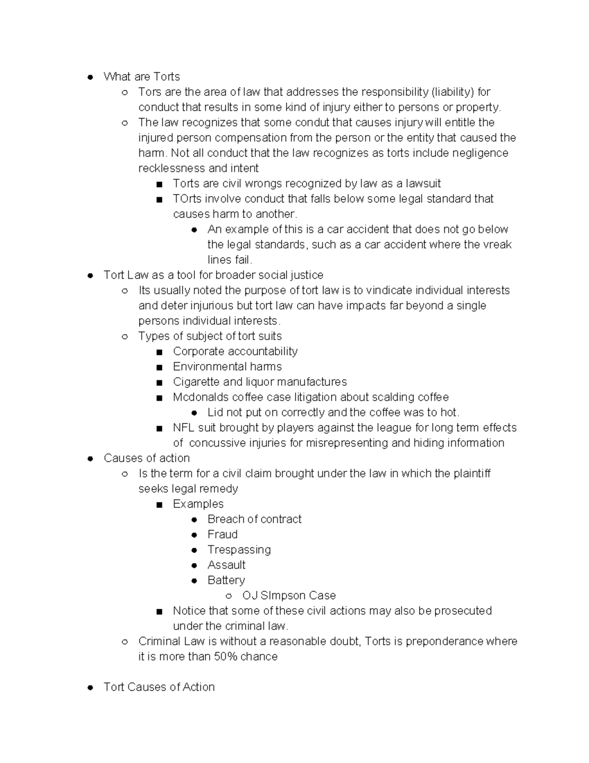 Torts Overview: Understanding Liability and Causes of Action - Mock ...