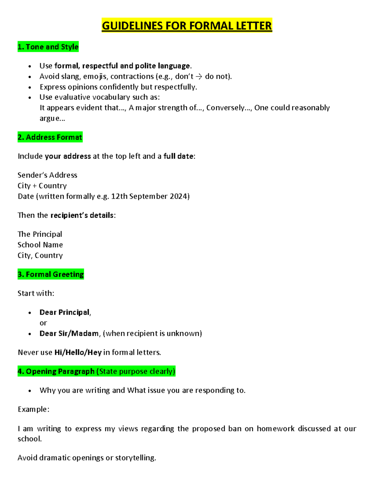 Guidelines for Writing a Formal Letter: Tone, Structure & Tips - Studocu