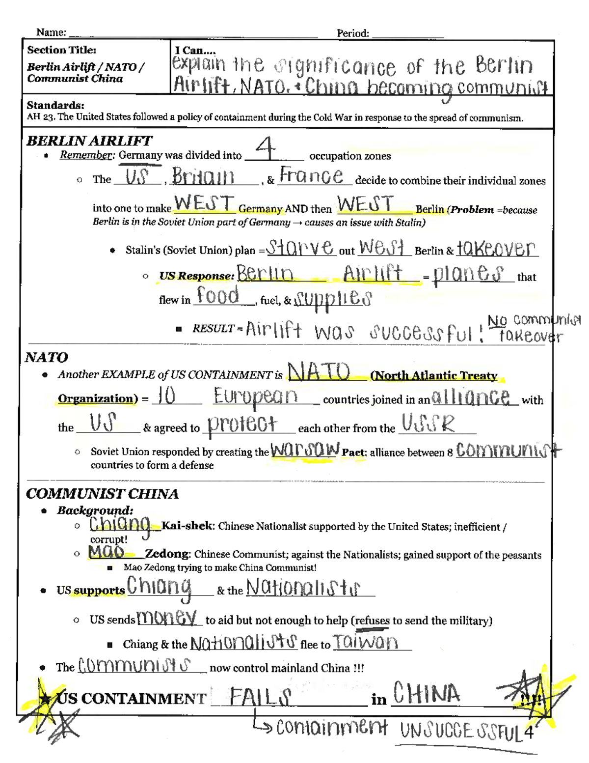 Berlin Airlift, NATO, & Communist China: Cold War Containment Notes ...