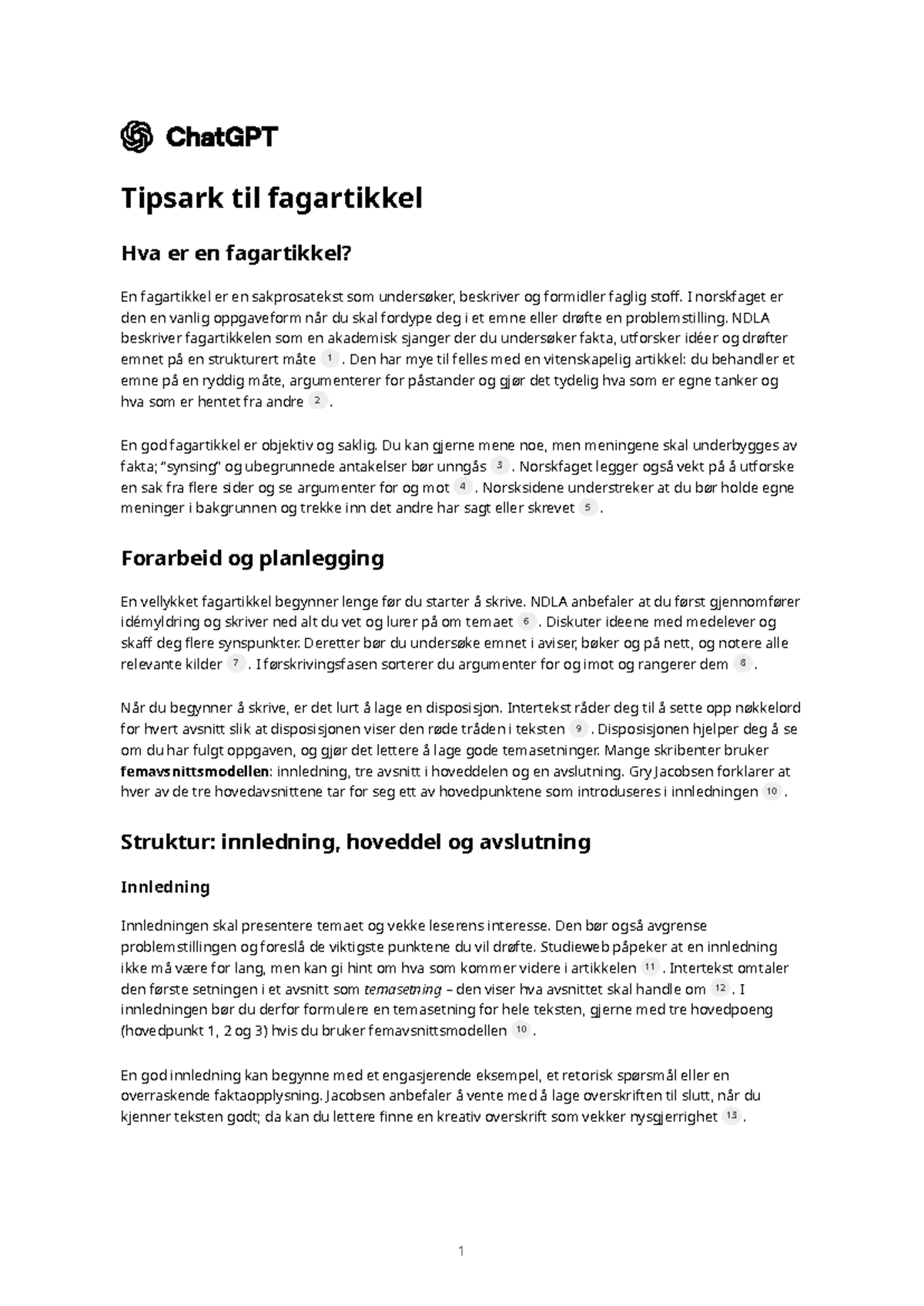 Fagartikkel Hjelpeark: Tips til Skriving og Struktur i Norsk (YF) - Studocu