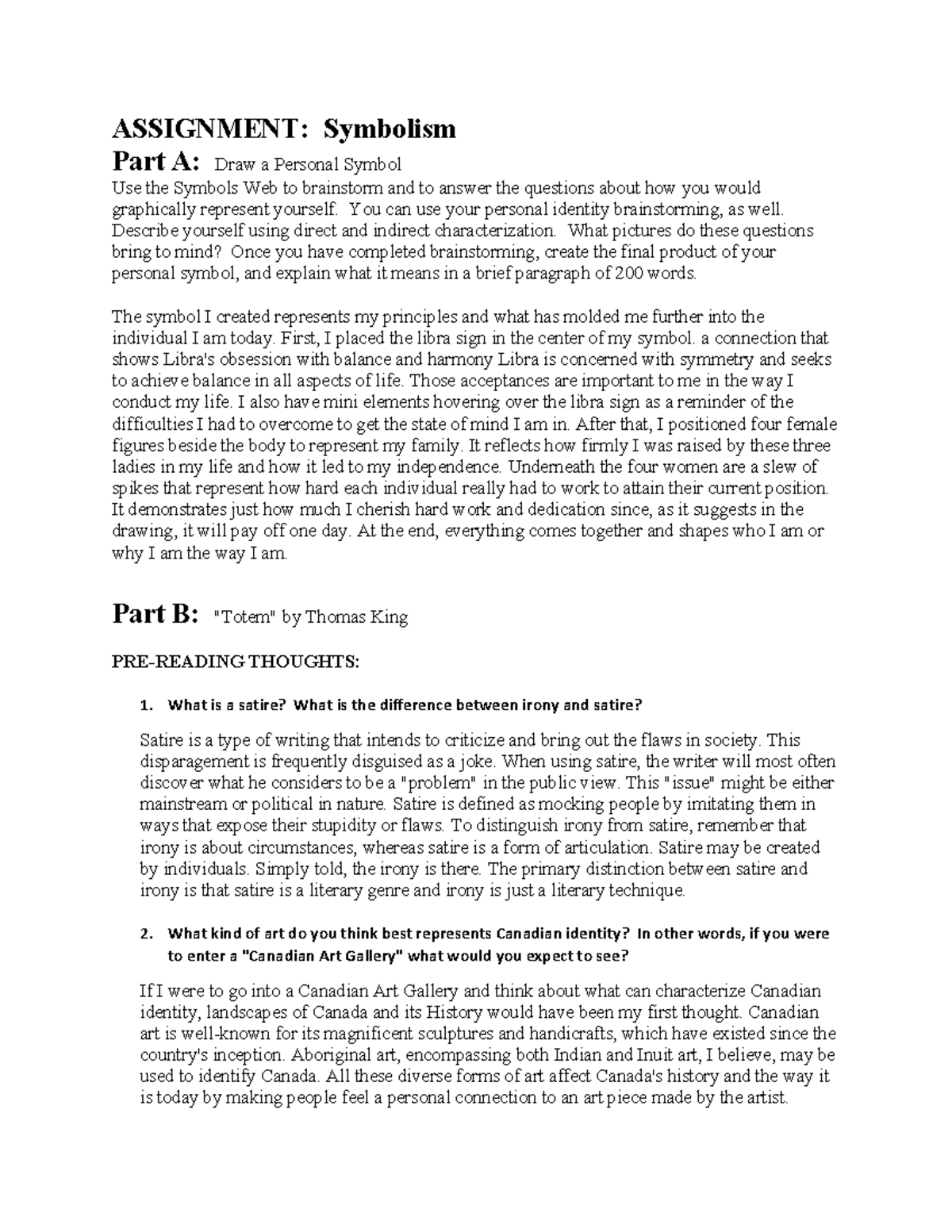 Symbolism Assignment - Personal Symbol and "Totem" Analysis - Studocu
