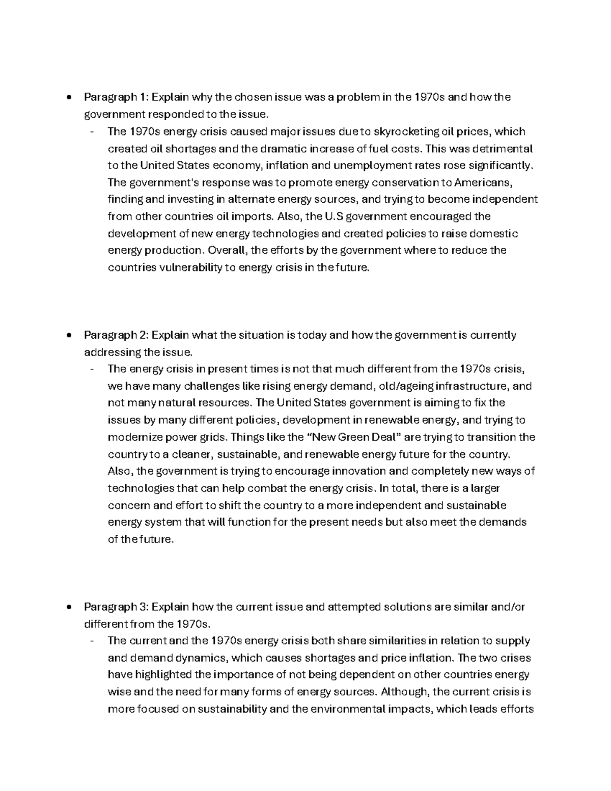 8.01 Honors - Analysis of the Energy Crisis: 1970s vs Today - Studocu