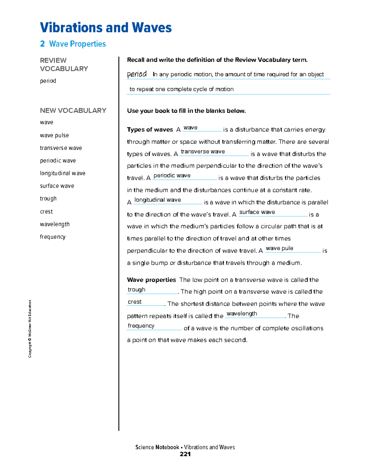 Notebook - Vibrations and Waves 2 Wave Properties Recall and write the ...