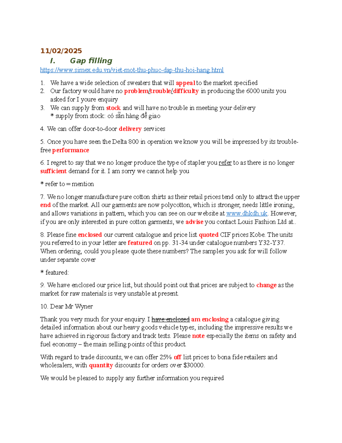 Gap filling exercise - 11/02/2025 - Studocu