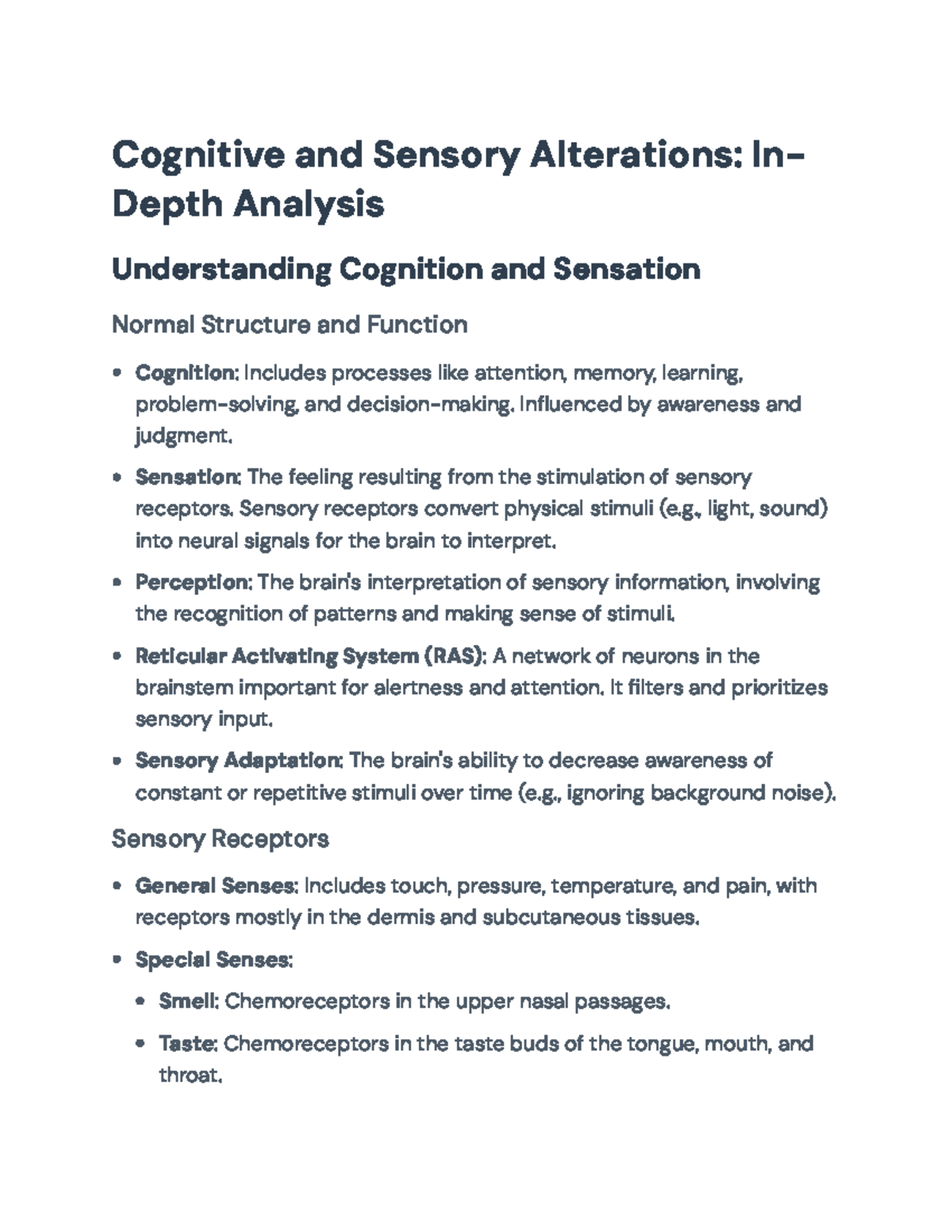 Cognitive and Sensory Alterations: A Comprehensive Overview - Cognitive ...