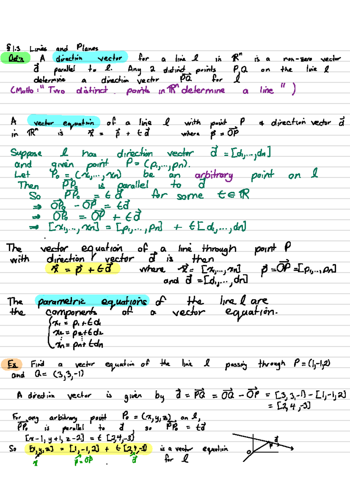 1.3.1 Lines and Planes: Vector Equations and Parametric Forms - Studocu