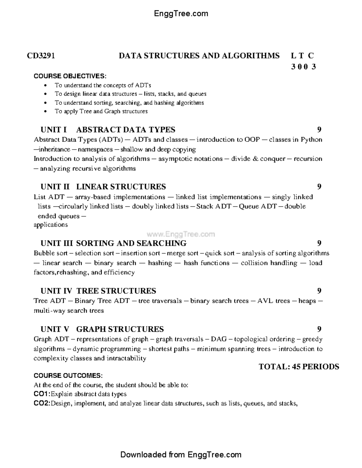 CD3291 Data Structures and Algorithms - Comprehensive Notes - Studocu