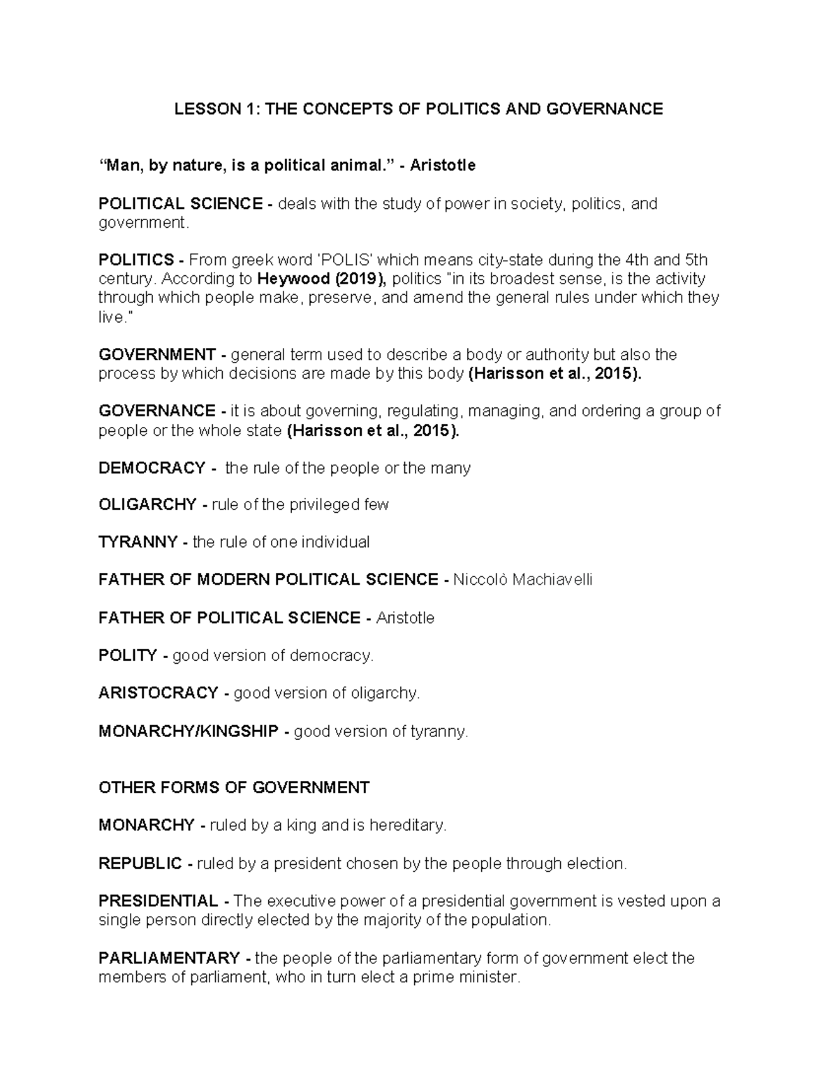 POLGOV 1ST QTR REVIEWER: POLITICS & GOVERNANCE CONCEPTS - Studocu