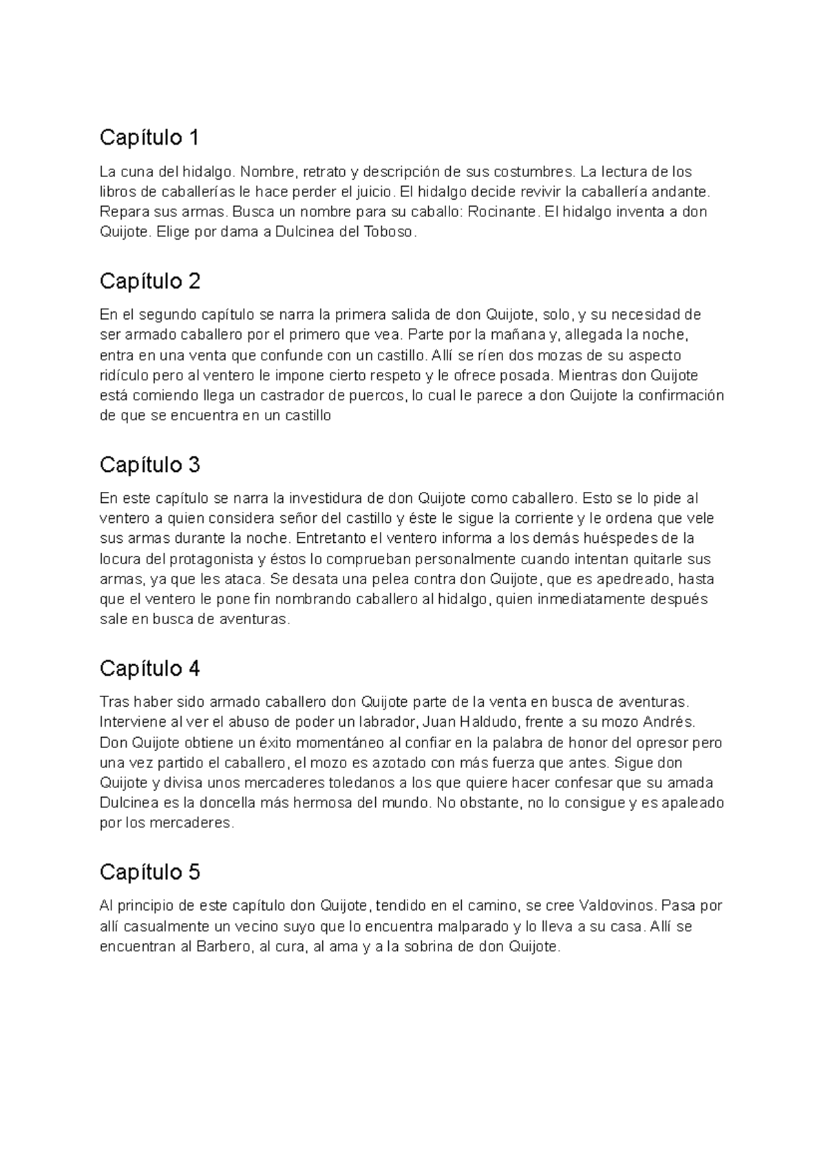 Resumen de Don Quijote: Capítulos 1 a 52 - Análisis y Aventura - Studocu