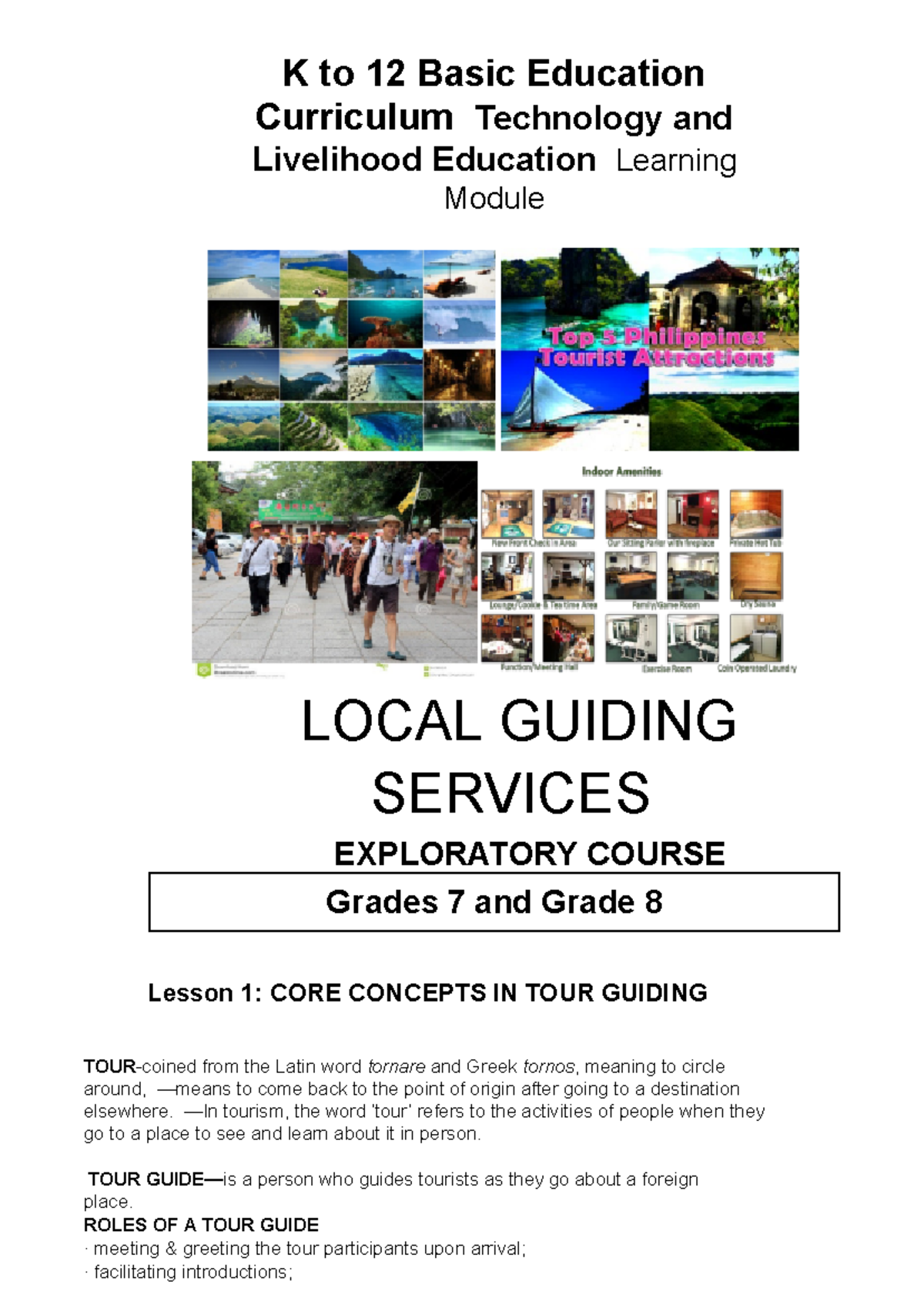 K to 12 TLE Local Guiding Services Grades 7 & 8 1st Quarter Module ...