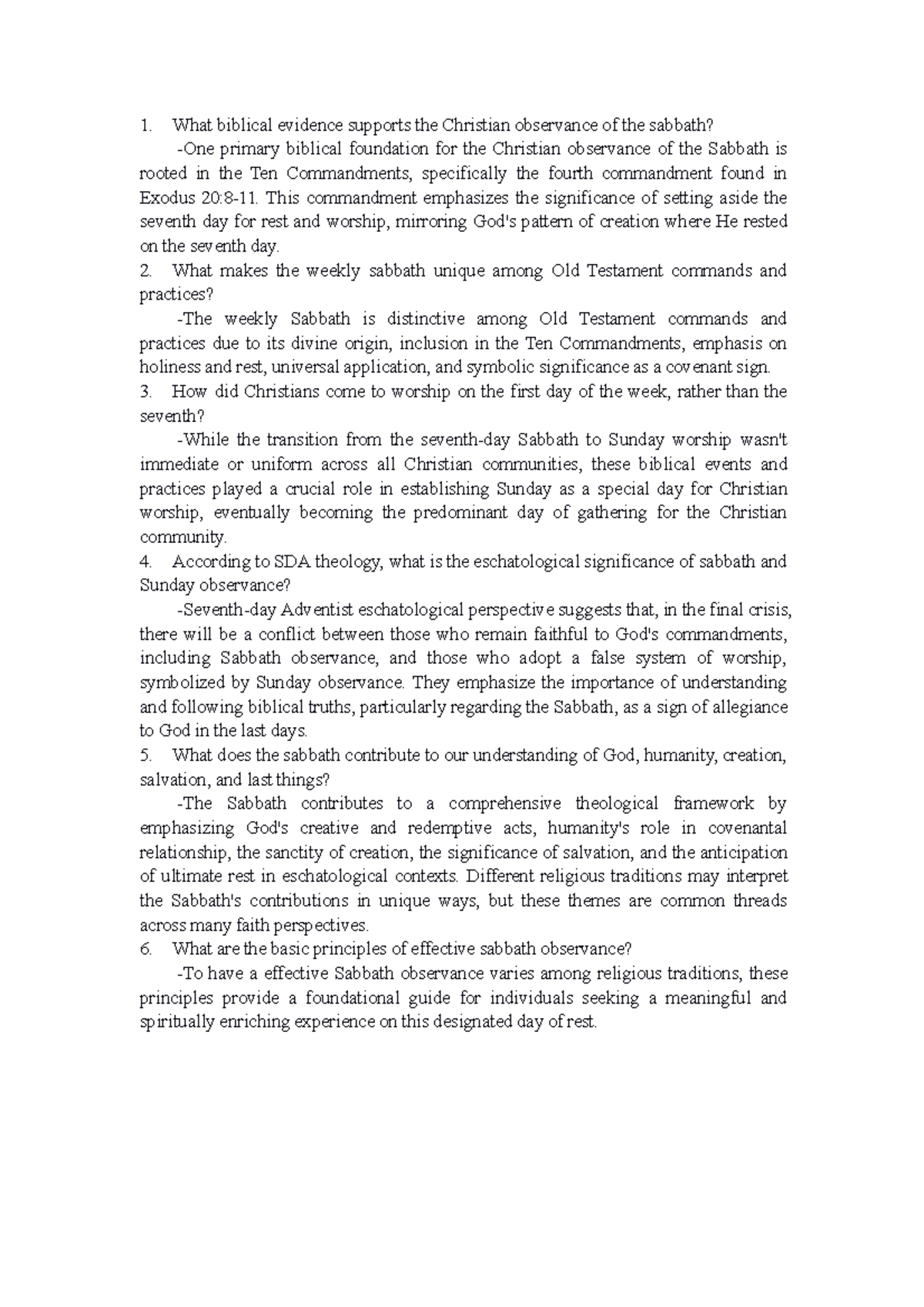 Biblical Foundations of Sabbath Observance: A Comprehensive Study - Studocu