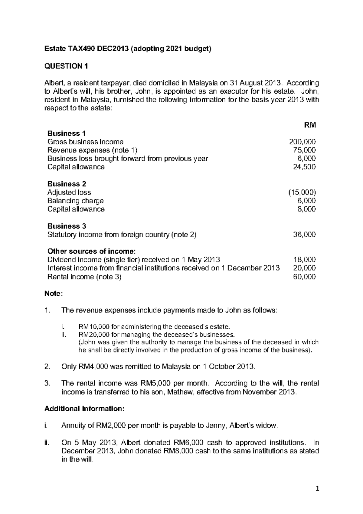 Estate Tax Computation for Executor - TAX490 DEC2013 - Studocu