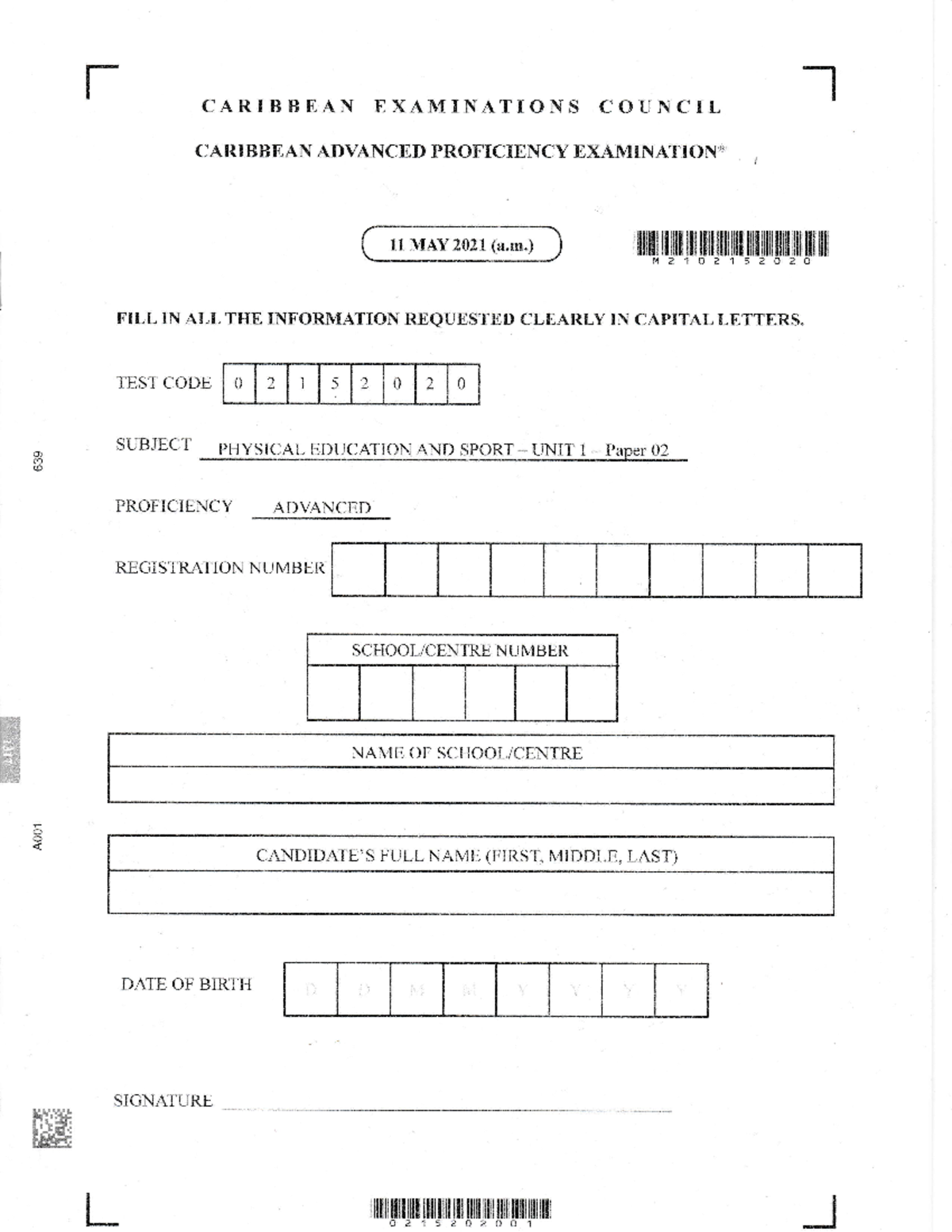 CXC CSEC June 2021 - Physical Education & Sport Exam Paper 1 - Studocu