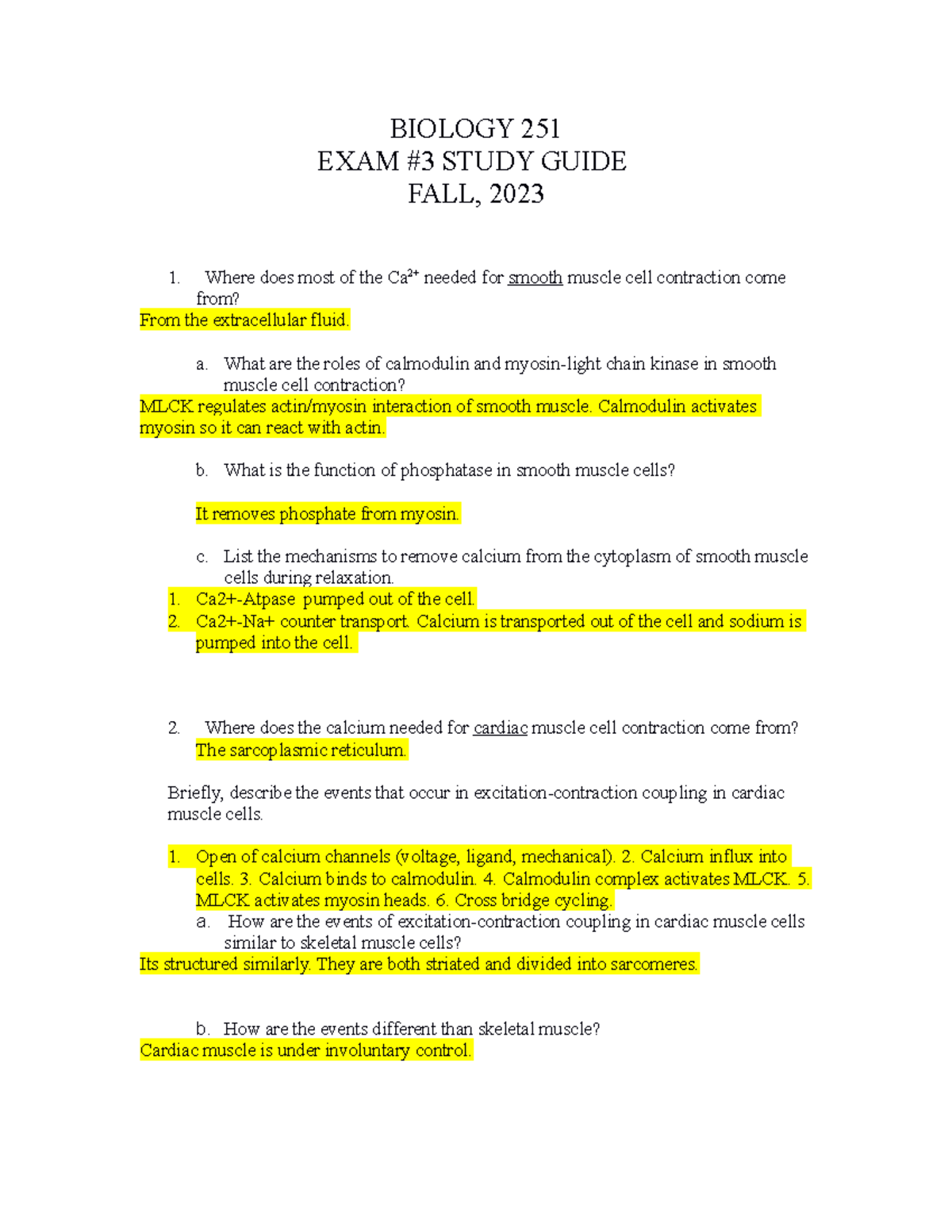 Biology 251 Study Guide for Exam #3 - Fall 2023 Insights - Studocu