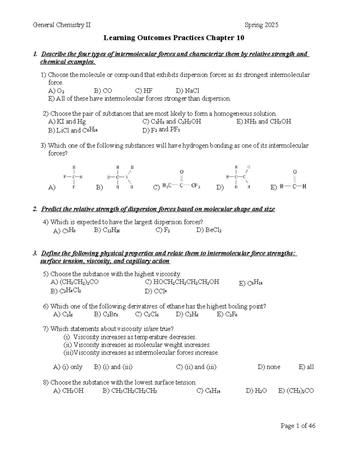 Chem 2 Final Exam Review: Intermolecular Forces & Equilibrium Concepts ...