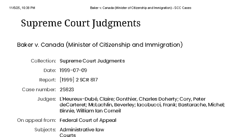 Baker v. Canada (Minister of Citizenship and Immigration) - SCC Case ...