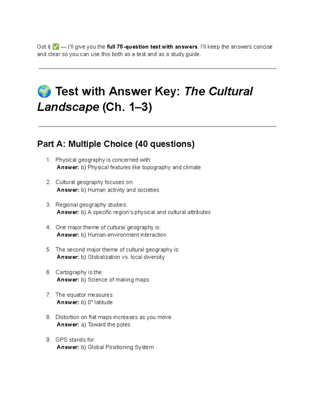 Expanded Test for The Cultural Landscape (Ch. 1-3) with Answers - Studocu