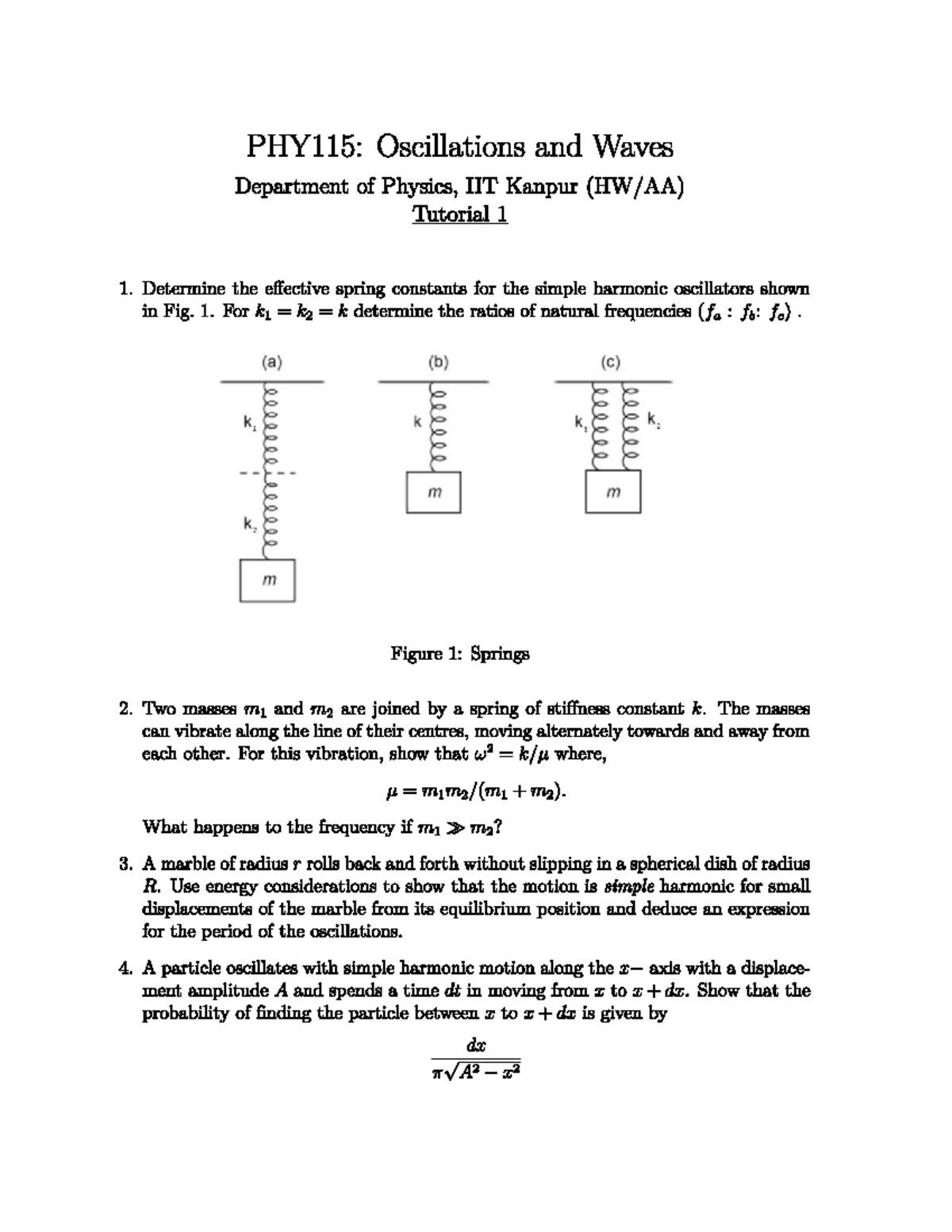 PHY115: Tutorial 1 on Oscillations and Waves - Spring Constants & Motion - Studocu