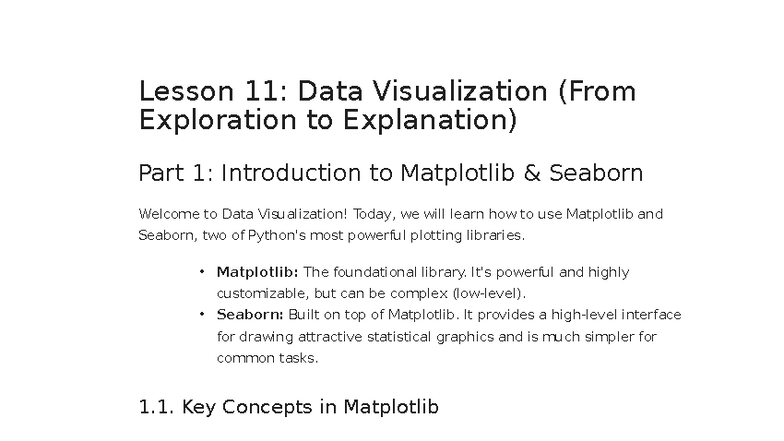 Lesson 11: Data Visualization with Matplotlib & Seaborn - Studocu