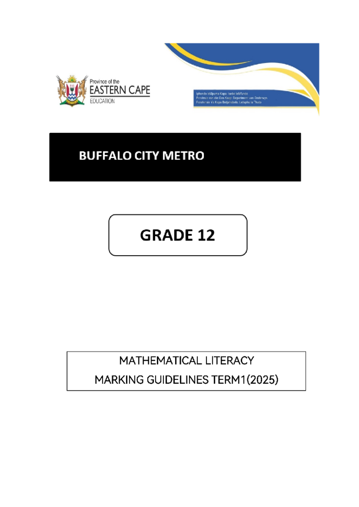 Grade 12 Mathematical Literacy Term 1 Marking Guidelines (2025) - Studocu