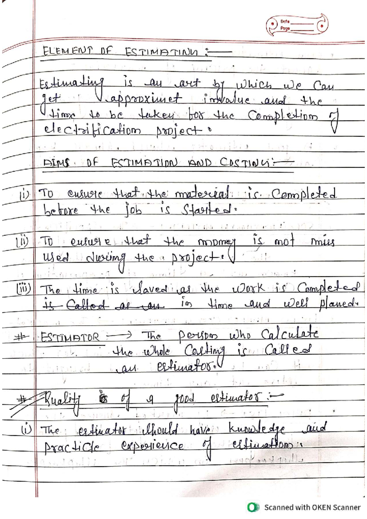 EEC 101: Essential Elements of Estimating and Costing Notes - Studocu