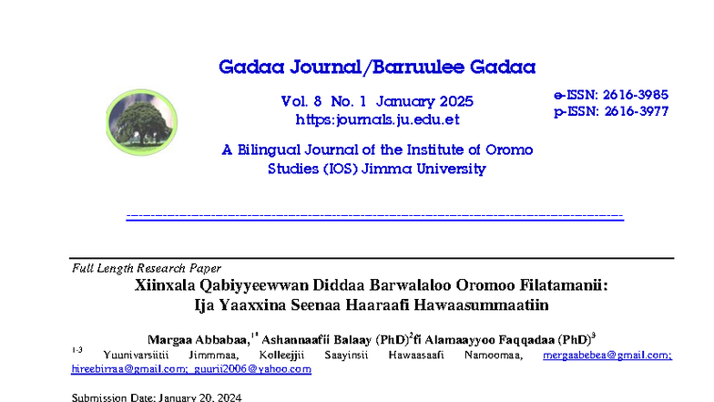 Gadaa Gadaa Vol. 8 No. 1: Xiinxala Qabiyyeewwan Diddaa Barwalaloo ...