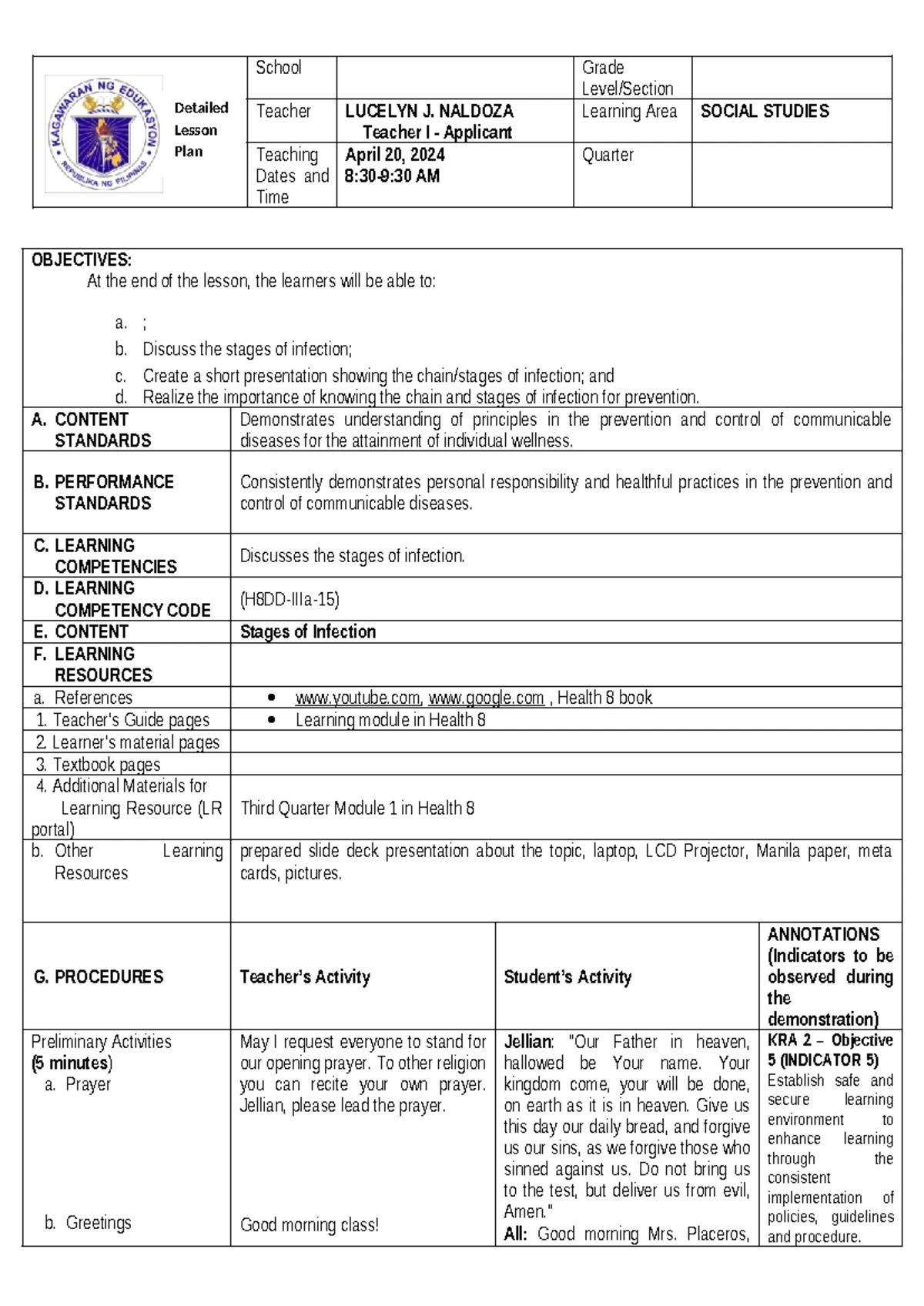 Sweet LP AP 6 - LESSONPLN - DAILY LESSON PLAN Paaralan: ANDRES ...