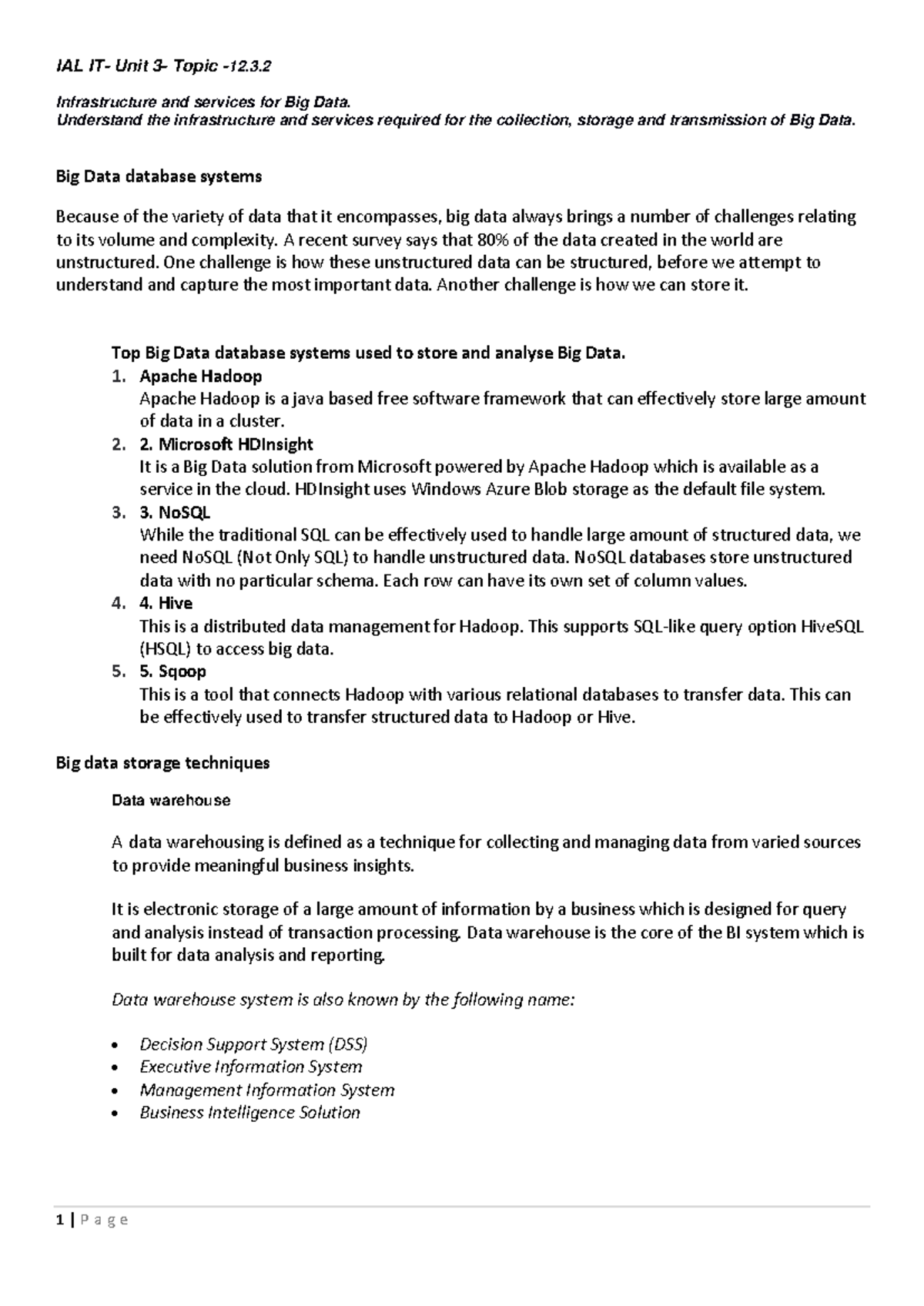IAL IT Big Data 12 - Comprehensive A-Level ICT Notes on Infrastructure ...