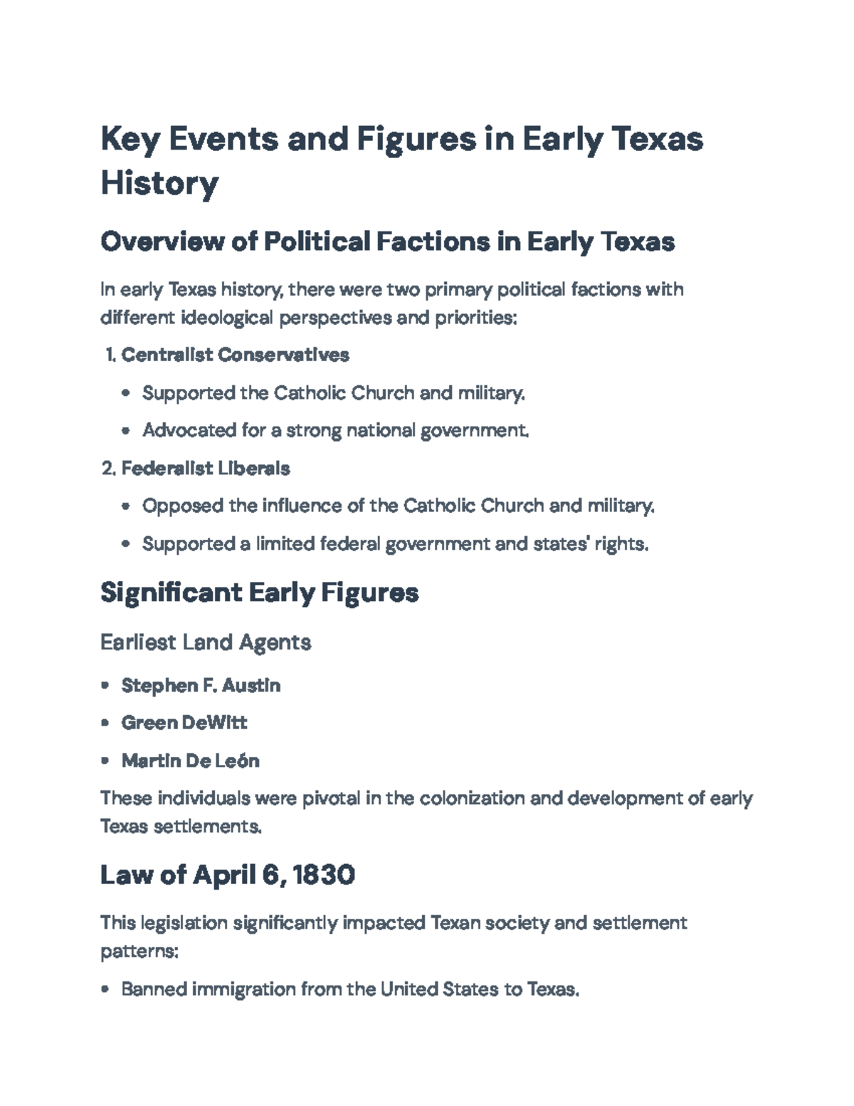 Key Events and Figures in Early Texas History - Key Events and Figures ...