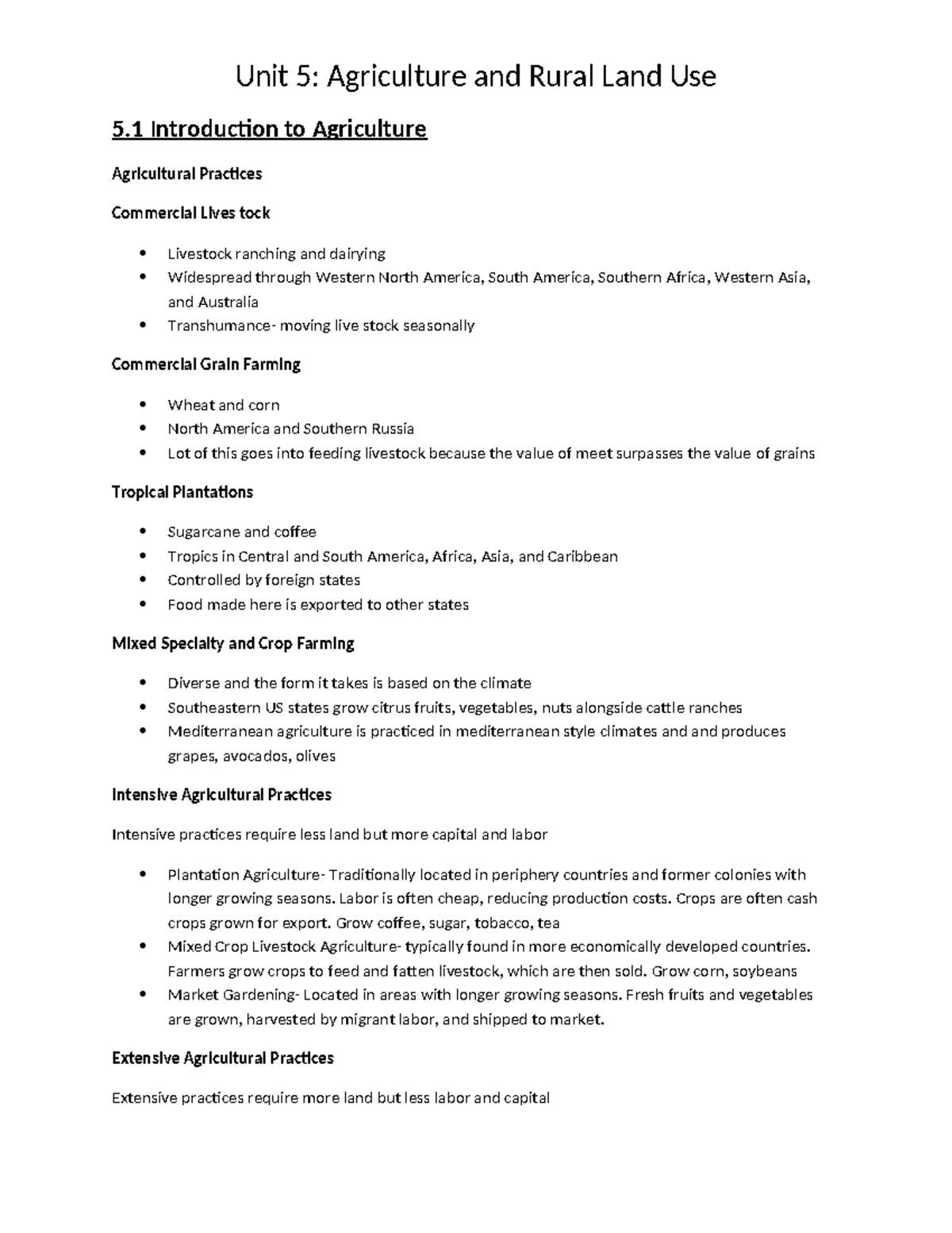 Unit 5 - Agriculture: Practices, Patterns, and Challenges - Studocu