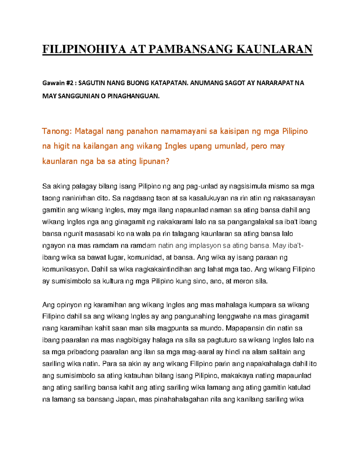 Filipinolohiya AT Pambansang Kaunlaran: Isang Pagsusuri sa Wika at ...
