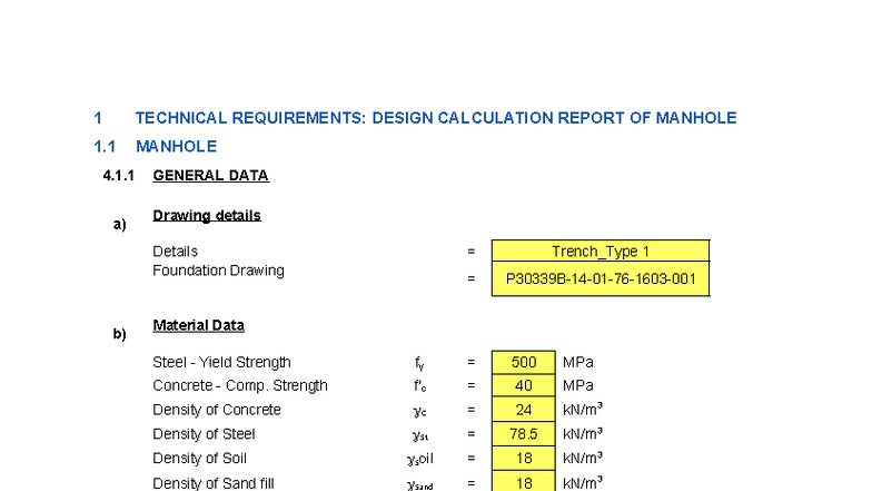 Manhole Design - 1 TECHNICAL REQUIREMENTS: DESIGN CALCULATION REPORT OF ...