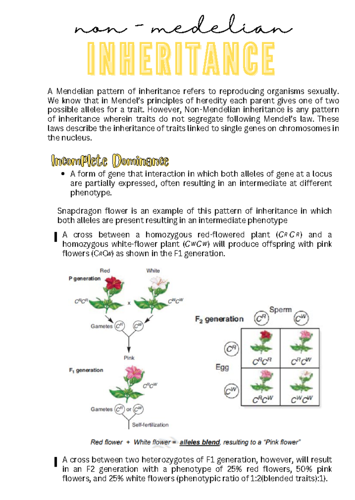 Final Exam Notes on Non-Mendelian Inheritance Topics - Studocu
