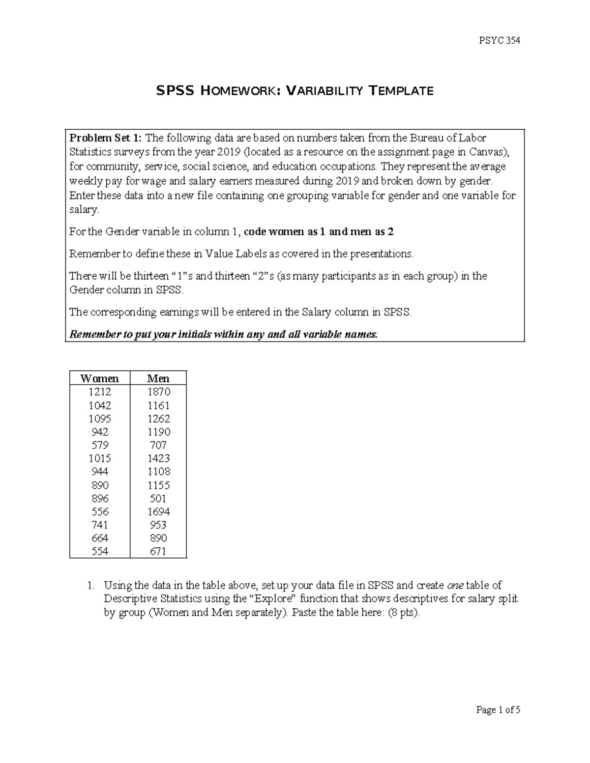 SPSS Homework Variability Template - SPSS HOMEWORK: VARIABILITY ...