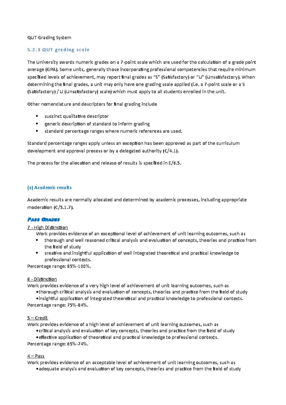 Qut grading system - it will help anyone to understand the way how to ...