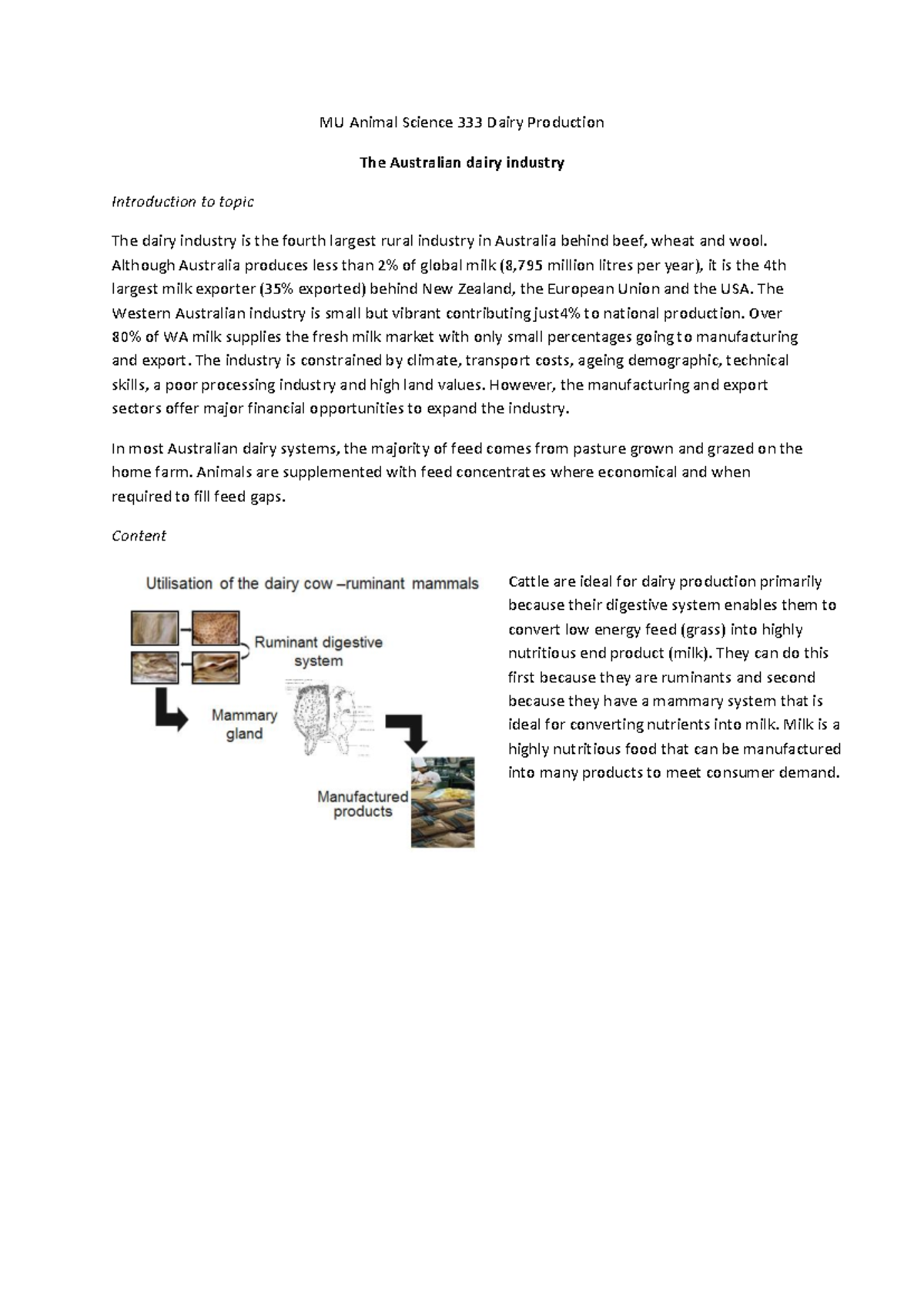 MU Animal Science Dairy Production: Overview of the Australian Dairy ...