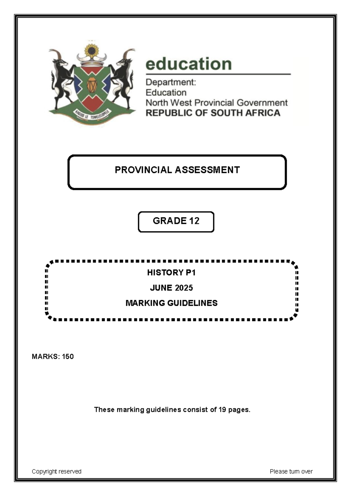 Grade 12 History P1 June 2025 Marking Guidelines - Studocu