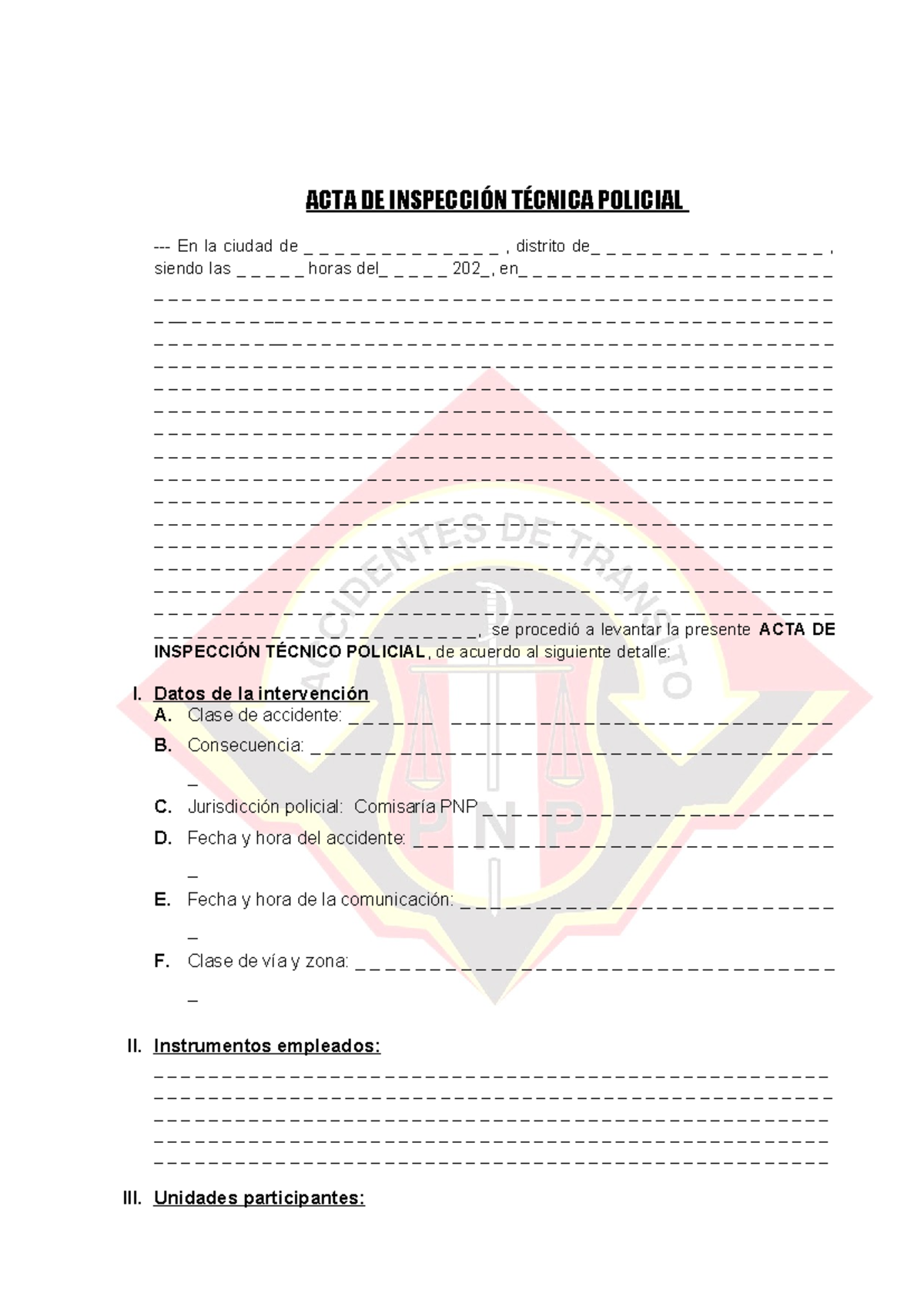 ACTA DE INSPECCIÓN TÉCNICA POLICIAL - ITP 2024 - Studocu