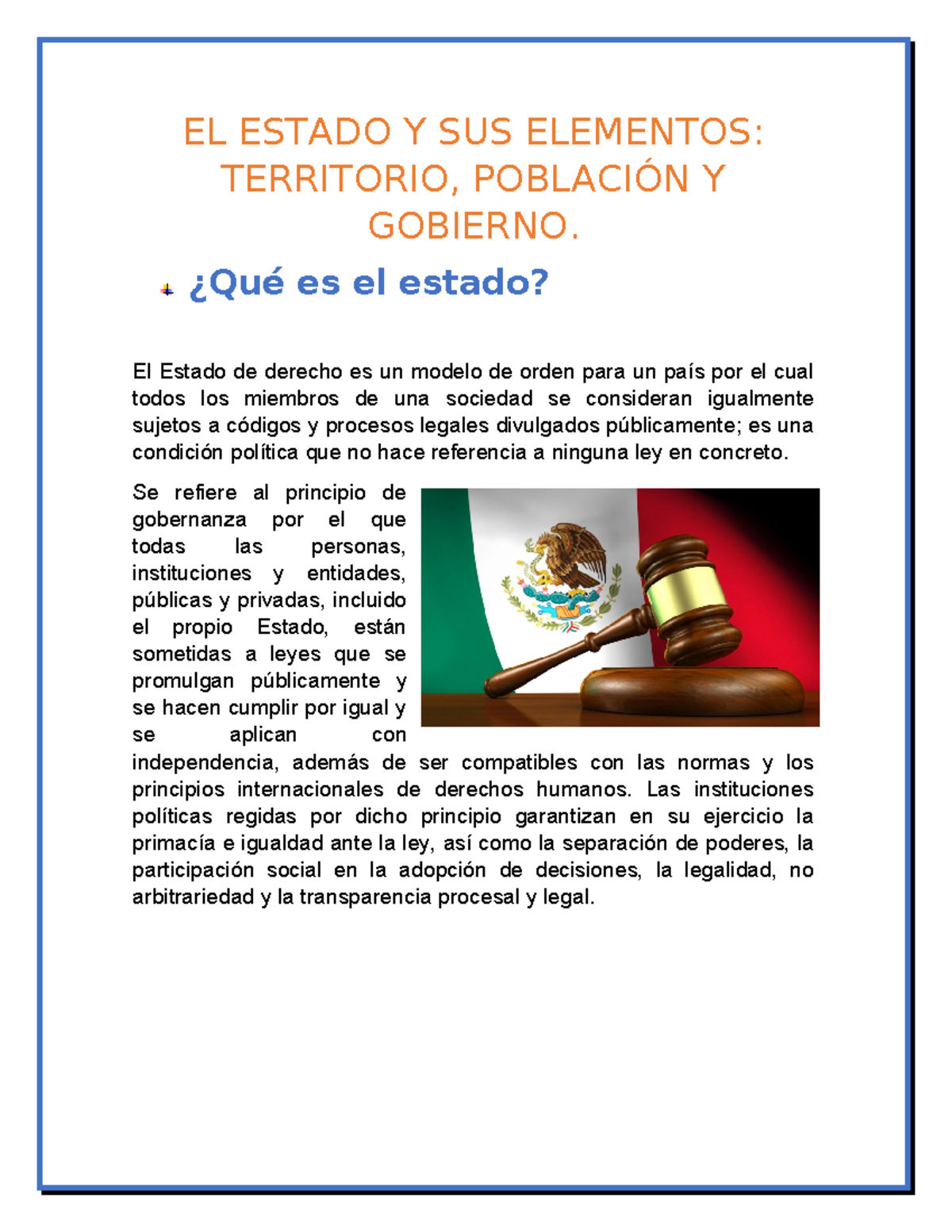 Elementos del Estado: Territorio, Población y Gobierno en el País - Studocu