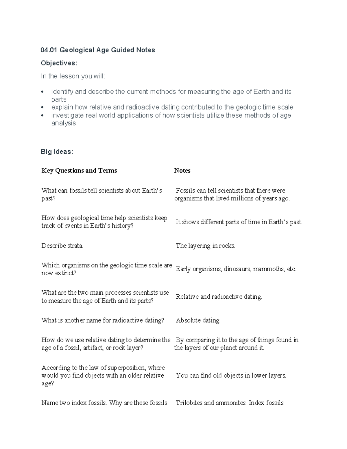 04.01 Geological Age Guided Notes: Understanding Earth’s Timeline - Studocu