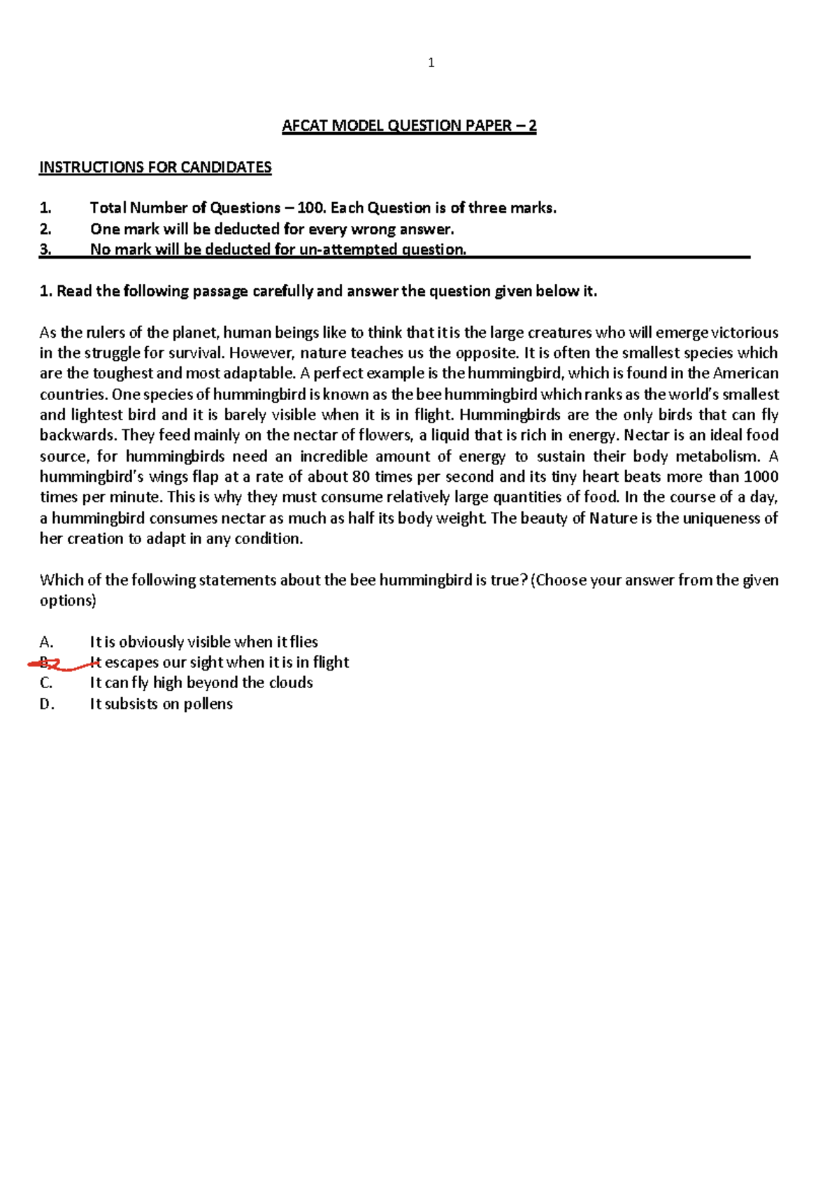 AFCAT Model Question Paper II: Comprehensive Practice Test - Studocu