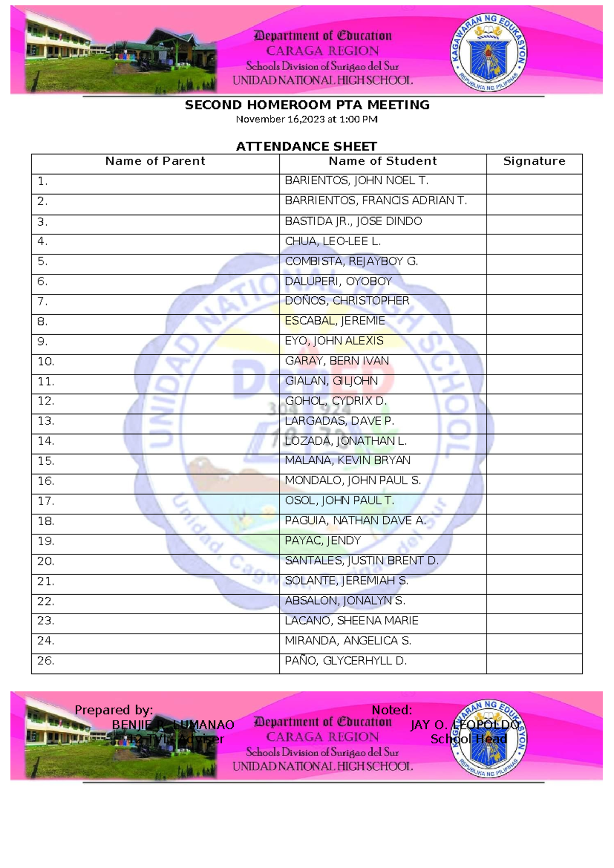 SDRRM Project Accomplishment Report & PTA Meeting Summary - Studocu