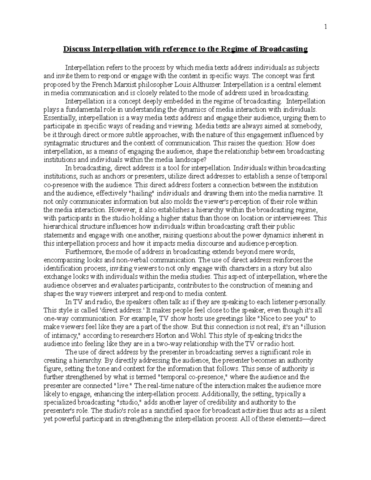Interpellation and Genre Theory in Media Studies - Notes - Studocu