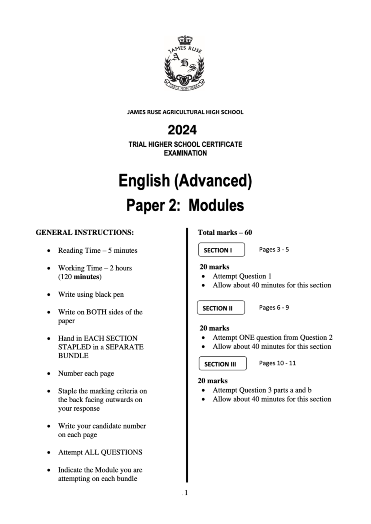 James Ruse 2024 Trial HSC Exam: English (Advanced) Paper 2 - Studocu