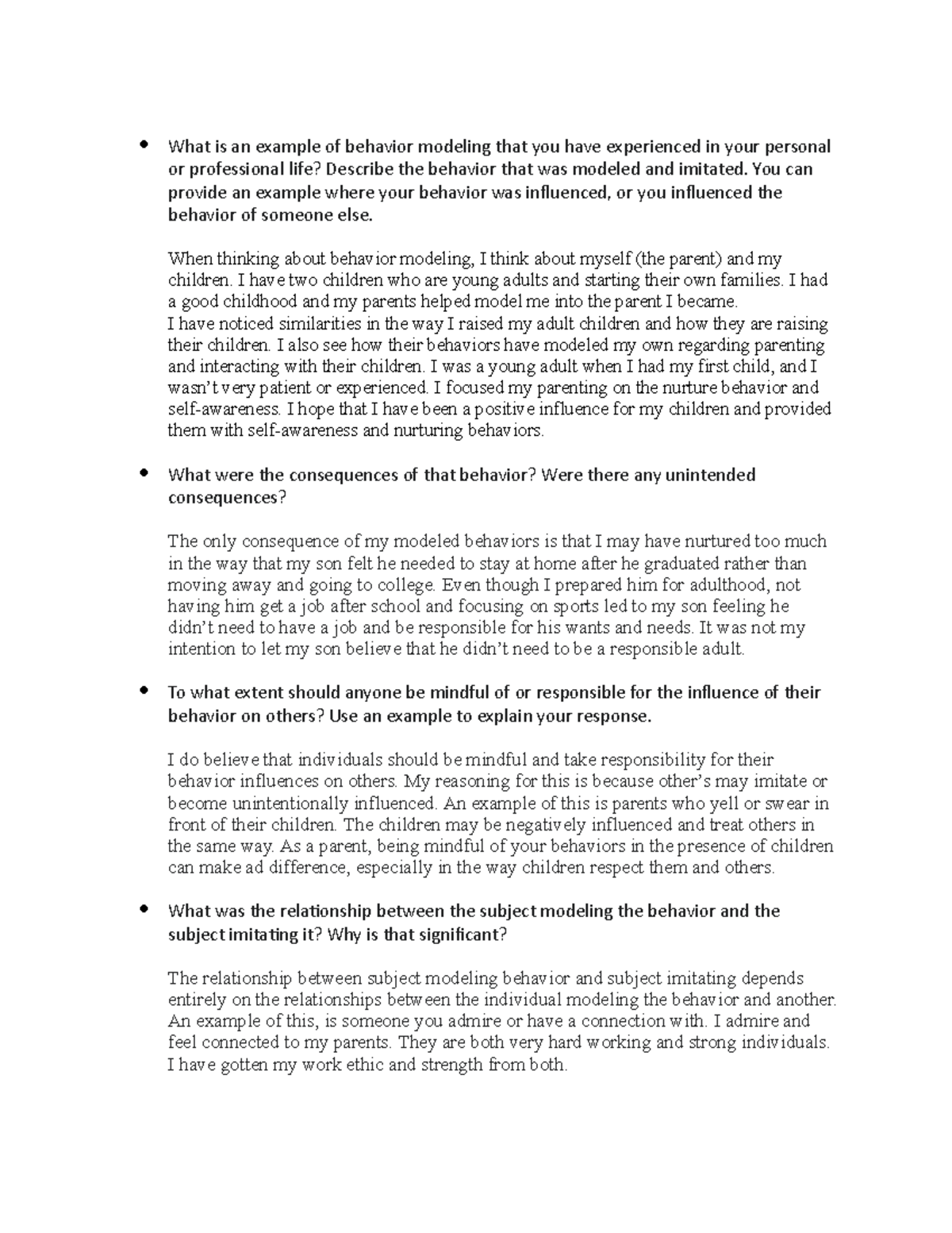 Mod 5 Discussion - What is an example of behavior modeling that you ...