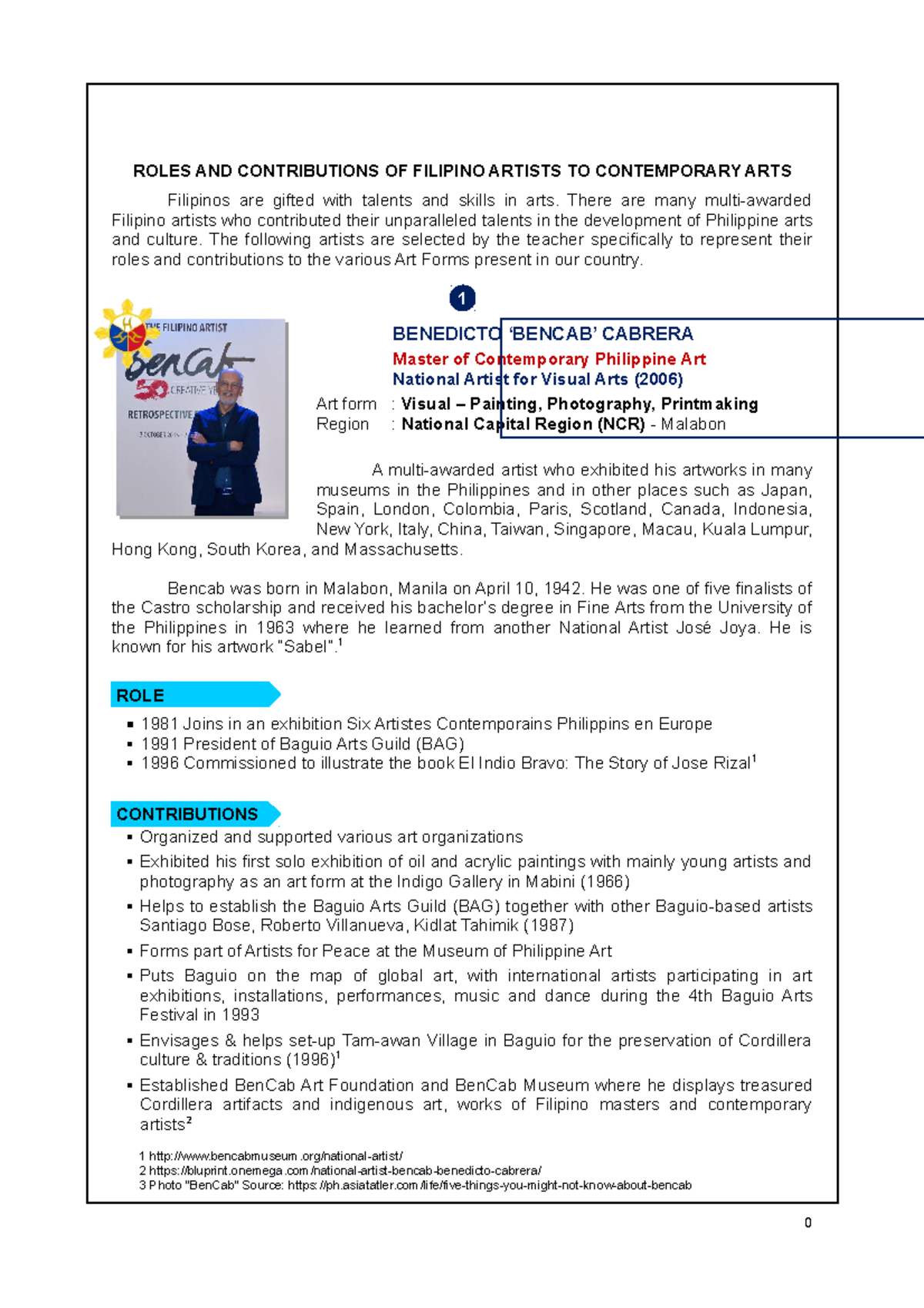 Filipino Artists' Roles & Contributions in Contemporary Arts - Studocu