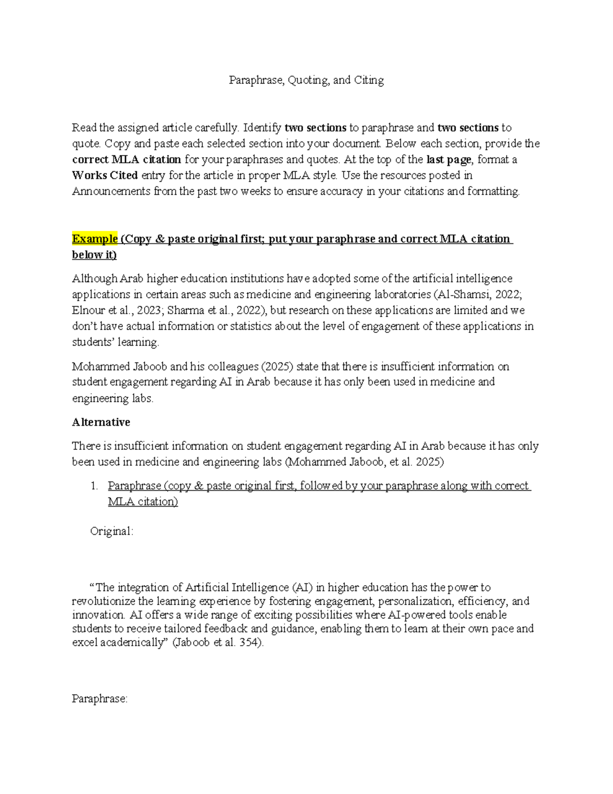 PQC Practice: Paraphrasing, Quoting, and Citing Techniques for ENG 101 ...