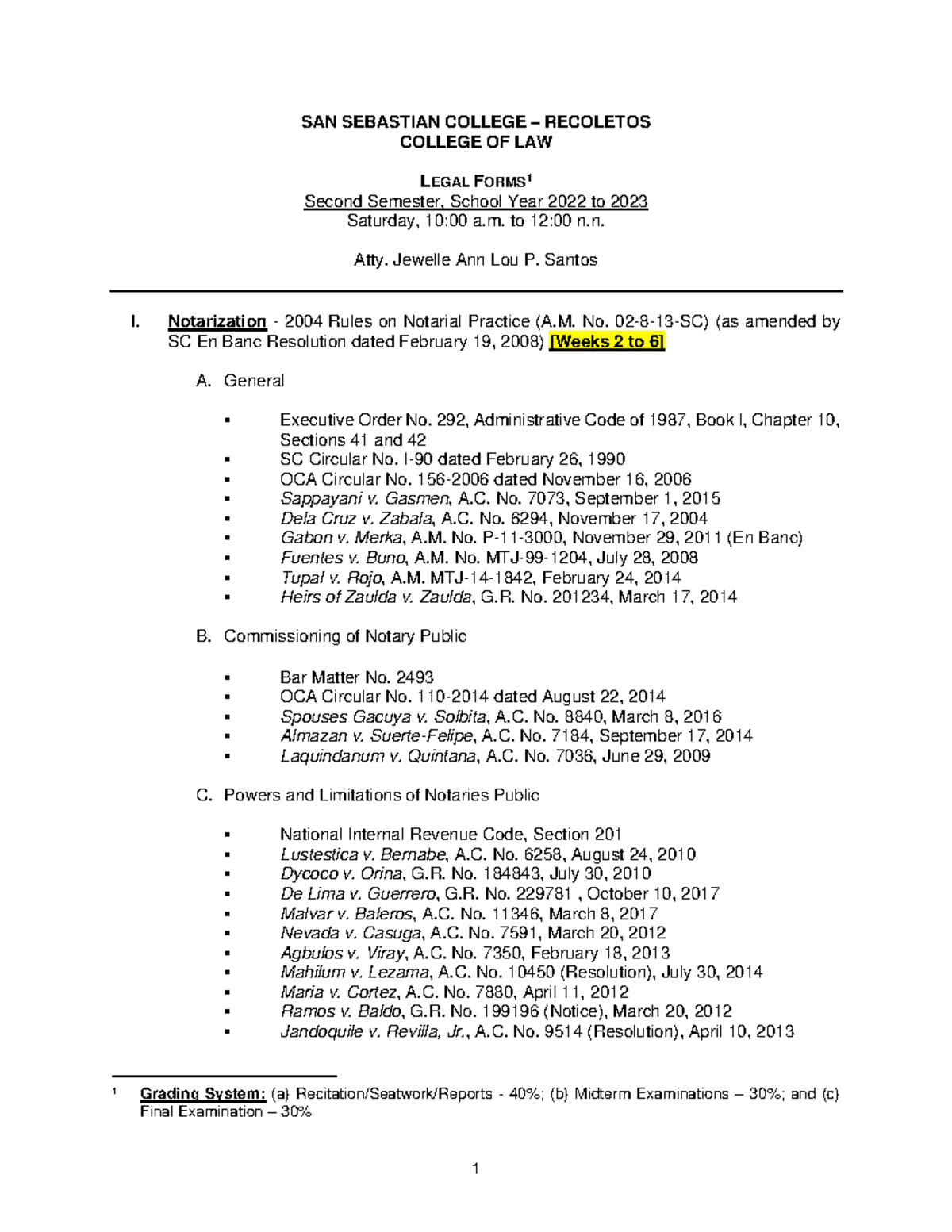 Legal Forms 1 Syllabus (2022-2023SS) - Second Semester Overview - Studocu