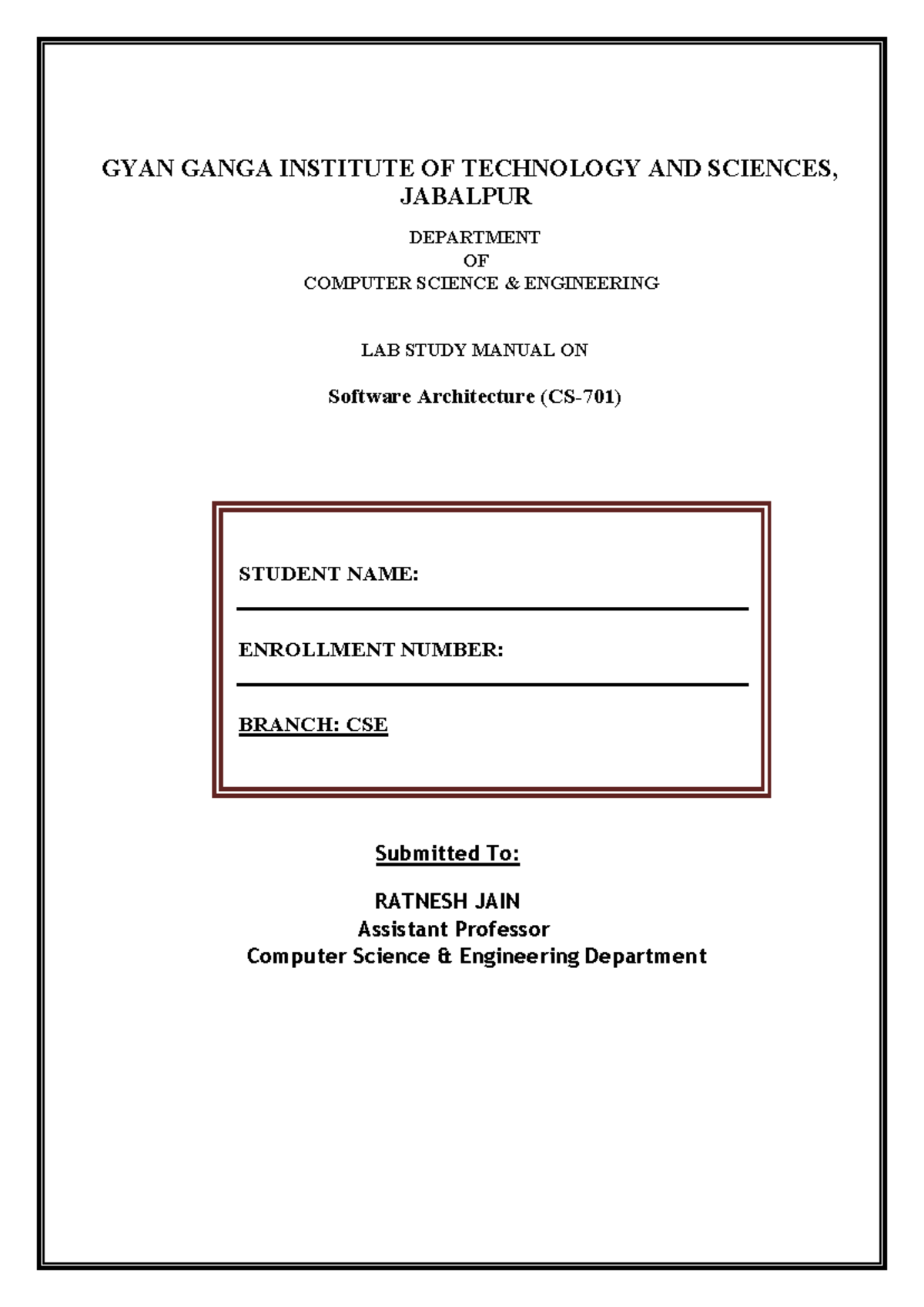 CSE 101: Software Architecture Lab Study Manual for Jenny AI - Studocu